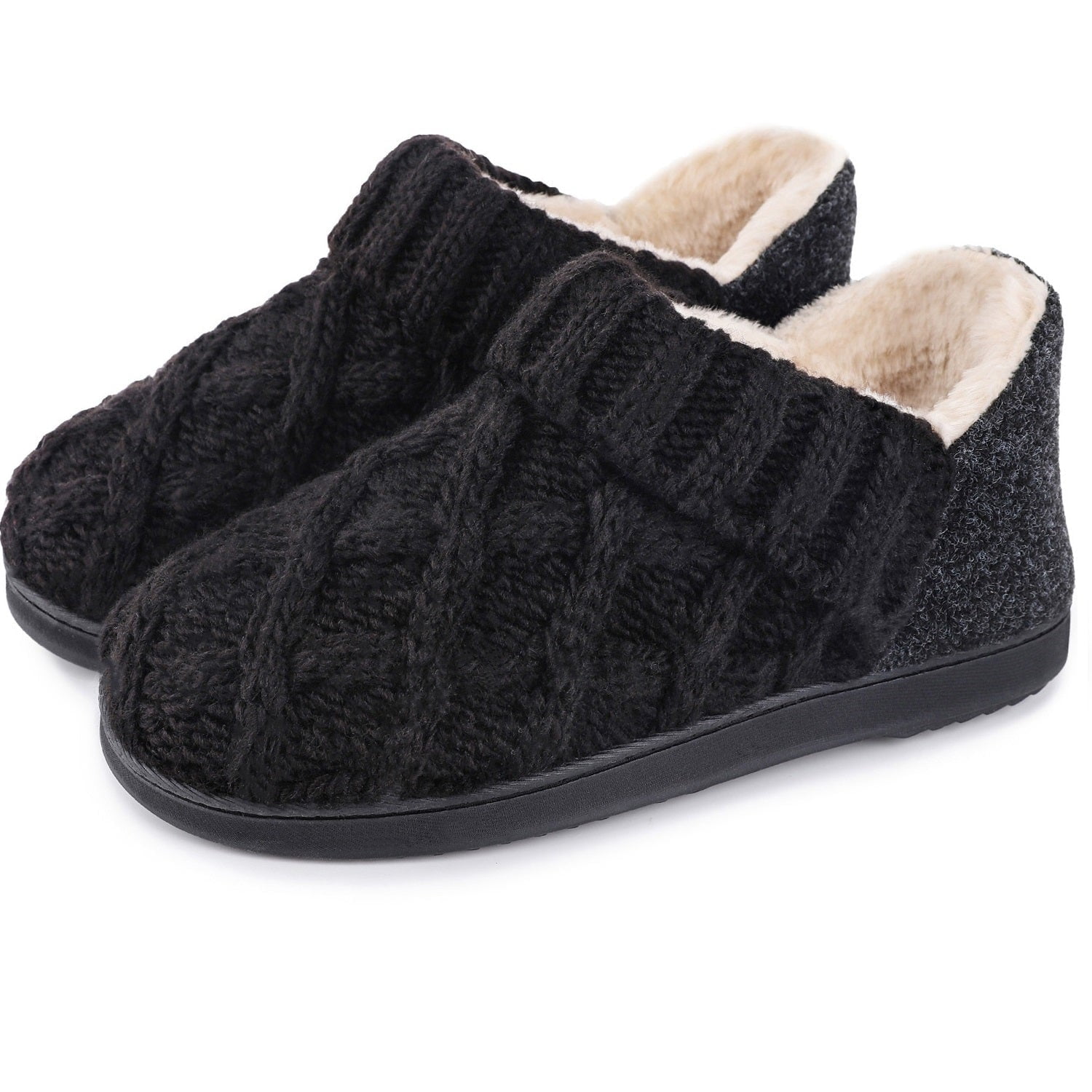 LongBay Women's Winter Bootie Slippers, Warm Wool Yarn Cable Knitted ...