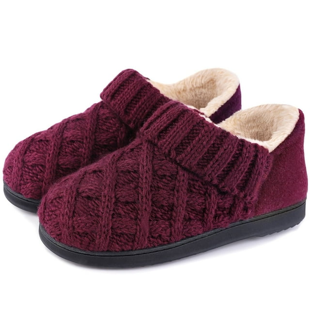 LongBay Women's Wool Yarn Knitted Bootie Slippers with Memory Foam ...