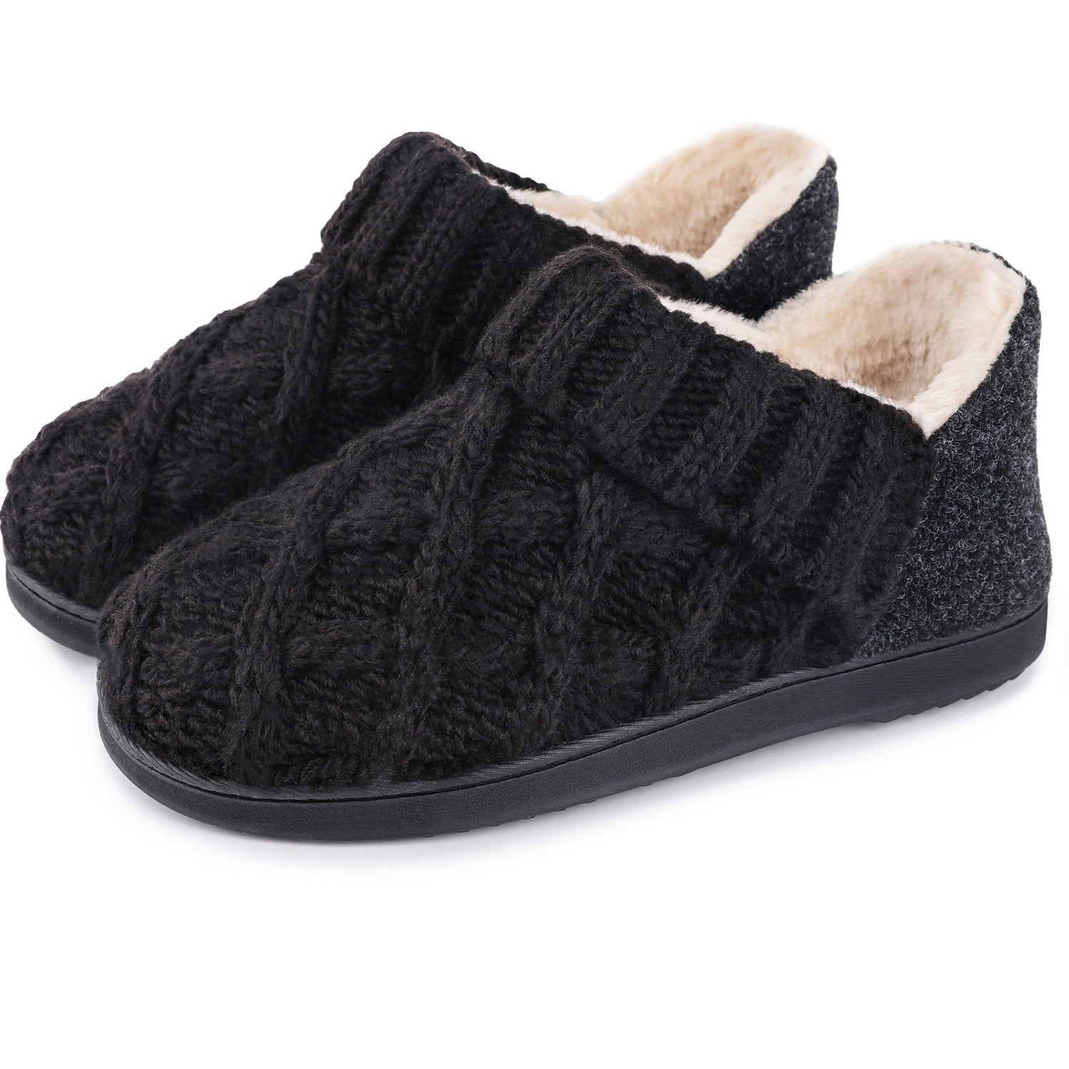 LongBay Women's Warm Wool Yarn Cable Knitted Bootie Fuzzy Slippers ...