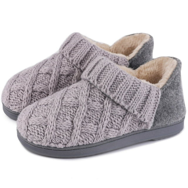 LongBay Women's Warm Wool Yarn Cable Knitted Bootie Fuzzy Slippers ...