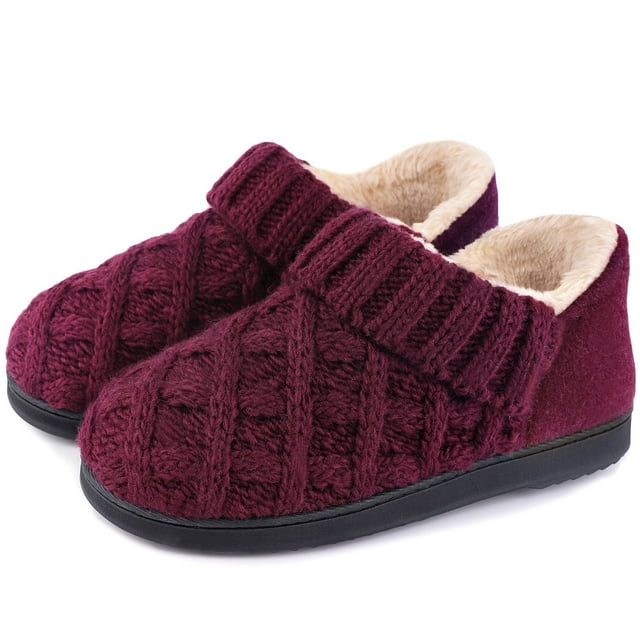 LongBay Women's Warm Wool Yarn Cable Knitted Bootie Fuzzy Slippers ...