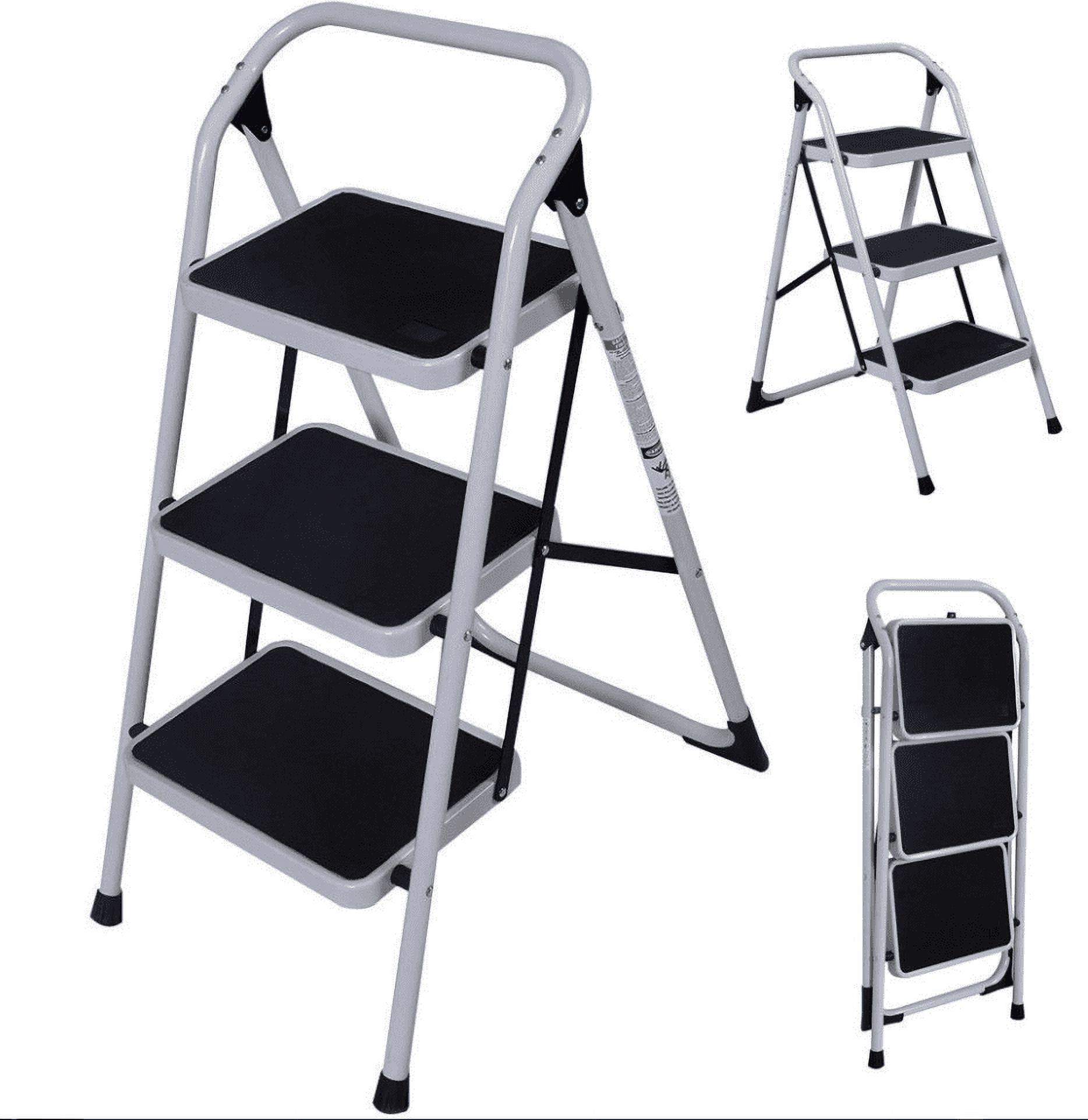 LongDay Home Use 3-Step Short Handrail Iron Ladder Black & White ...