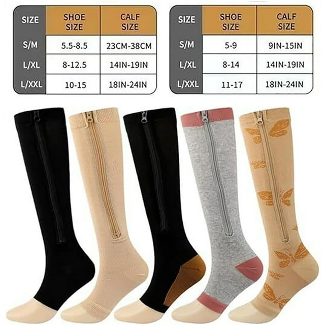LongDay Zipper Compression Socks Women & Men - 1Pairs Calf Knee High 15 ...