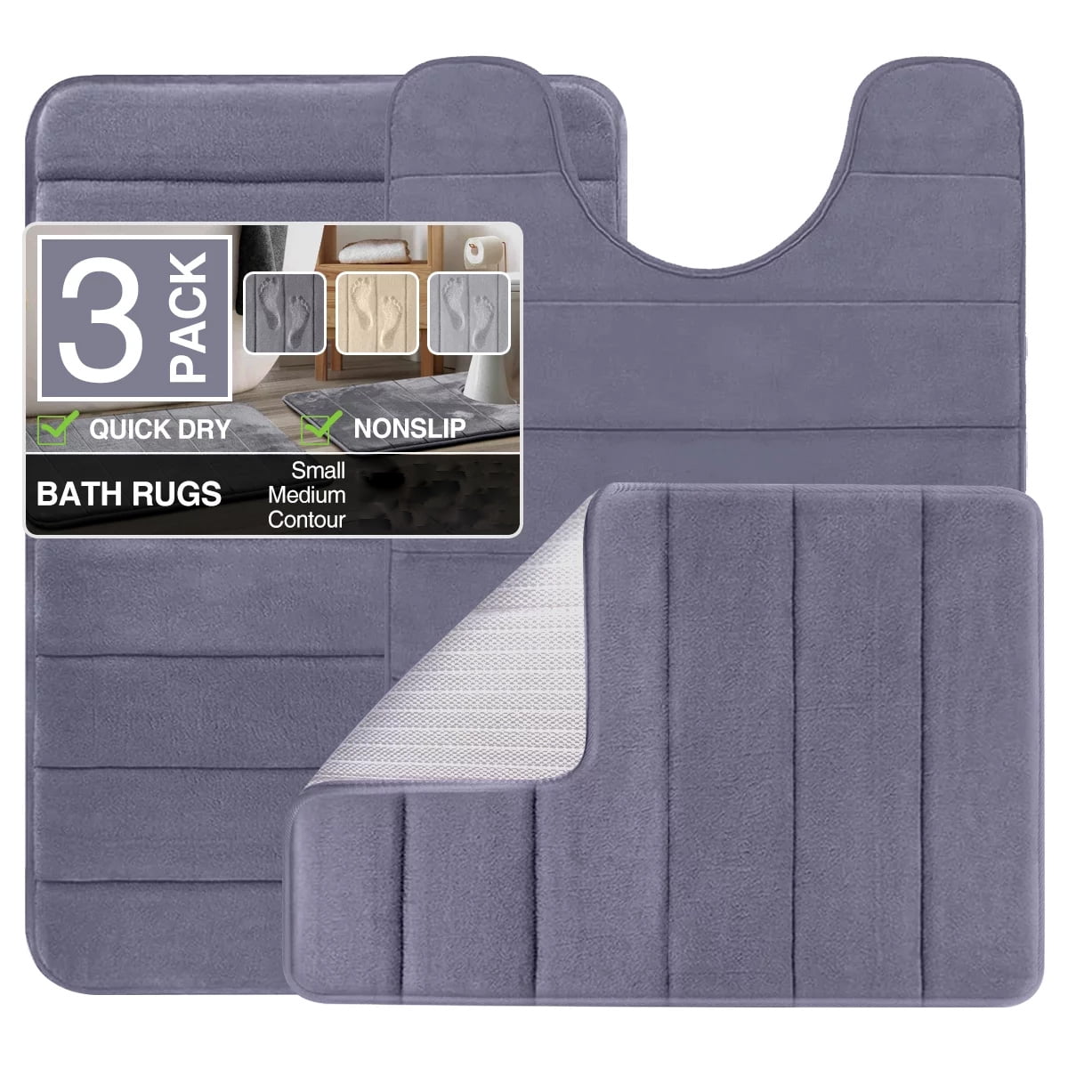 LongLiYi 3-Piece Memory Foam Bath Mat Set, Soft and Comfortable, Water ...