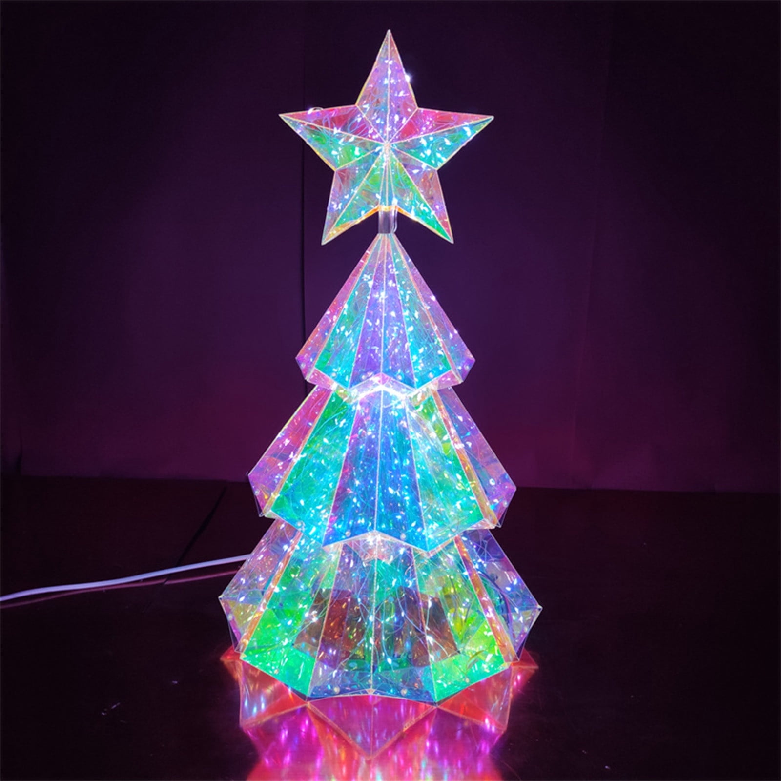 LongLiYi Acrylic Lighted Christmas Tree,Colorful LED Night Light Xmas ...