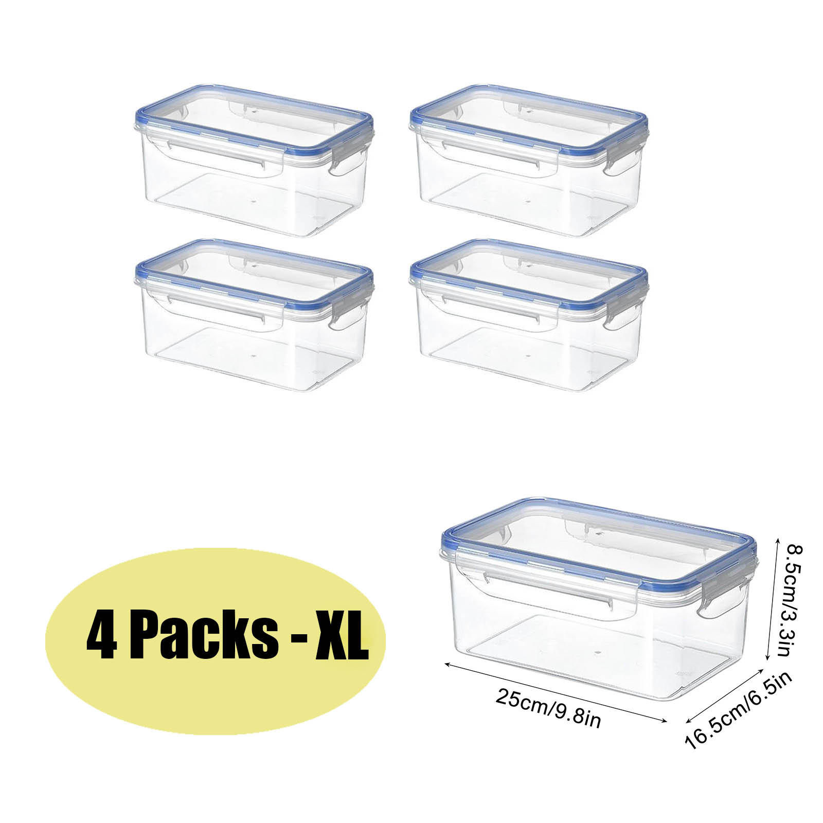 LongLiYi Airtight Food Storage Containers Set of 4 Packs - Transparent ...