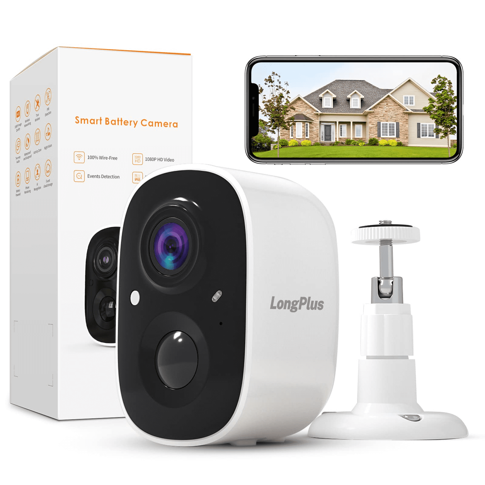 LongPlus Wireless Outdoor Security Camera,Battery-Powered,WiFi,Night ...