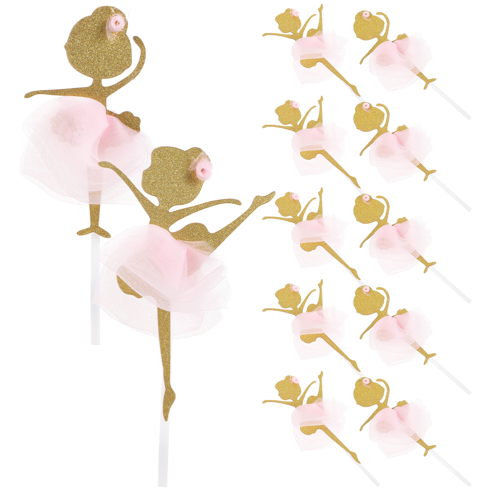LongYTong 12PCS Gold Glitter Ballerina Dancing Girl Cupcake Toppers ...