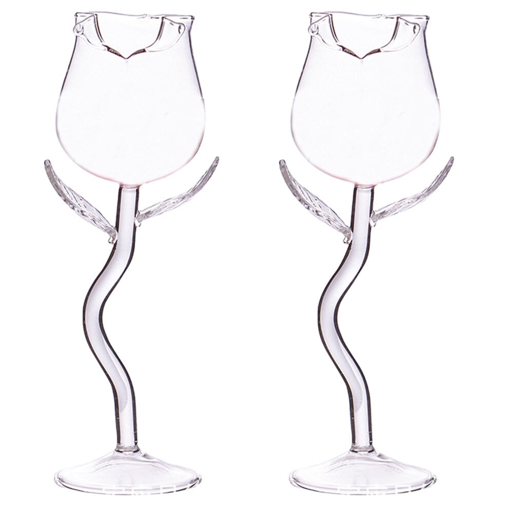 Longytong 2pcs Creative Rose Flower Wine Glasses Party Dinner Festival Red Wine Glasses