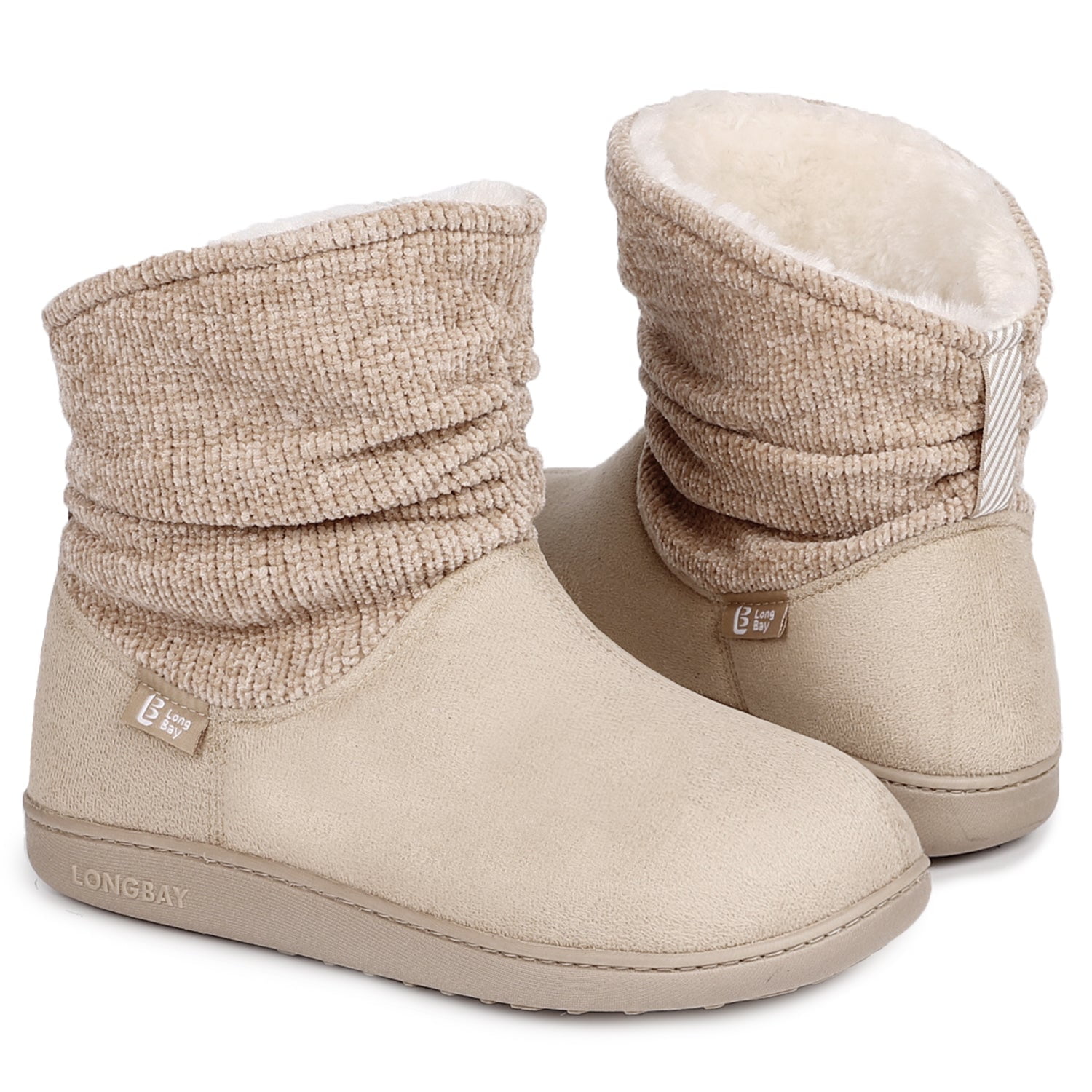 Longbay Women's Winter Warm Chenille Knit Bootie Slippers Comfy Suede ...