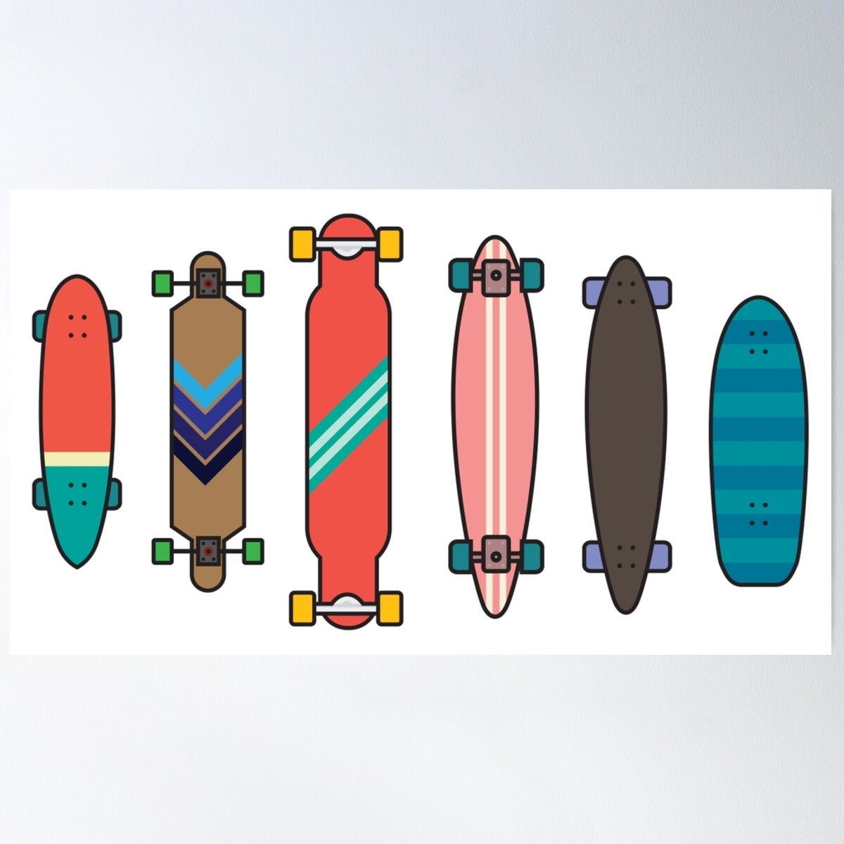 Longboard Collection Poster Wall Art, Modern Wall Decor, 24x36 UNFRAMED ...