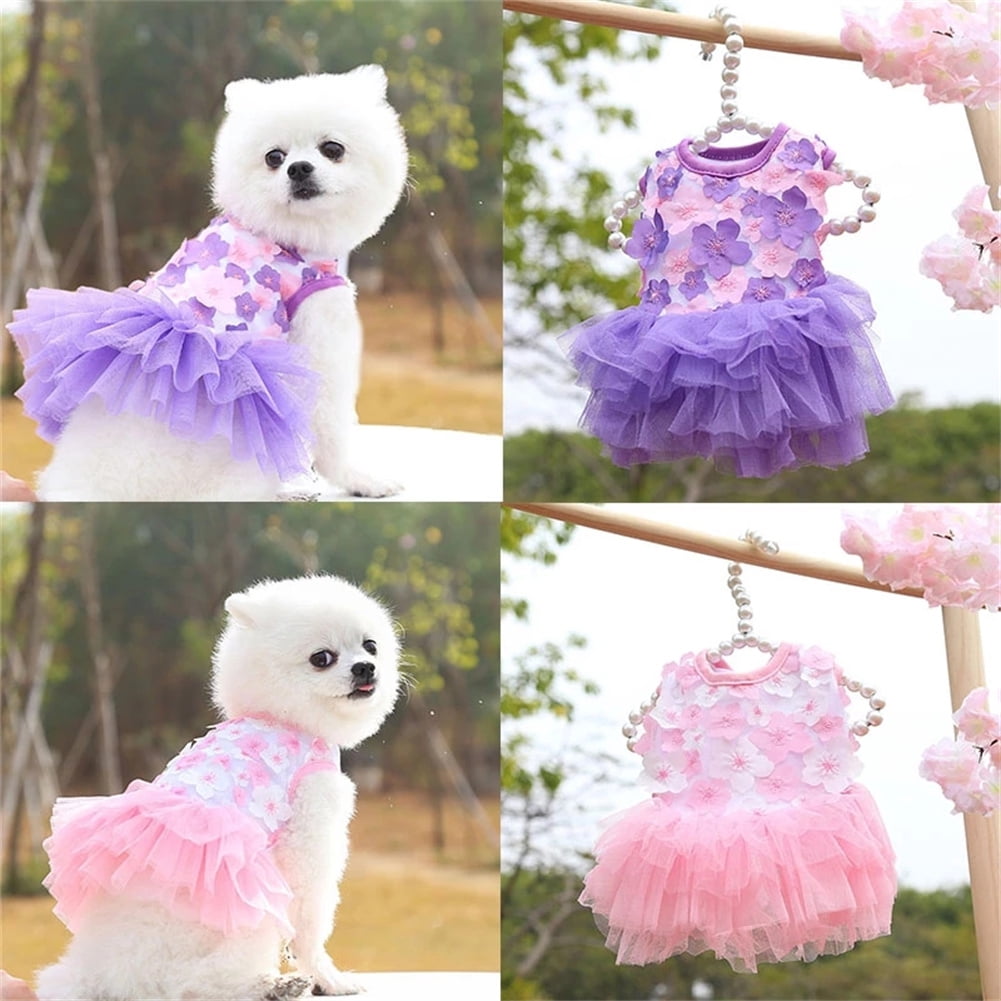Longday Summer Pet Dog Peach Blossom Dress Lace Chiffon Dress For Small ...