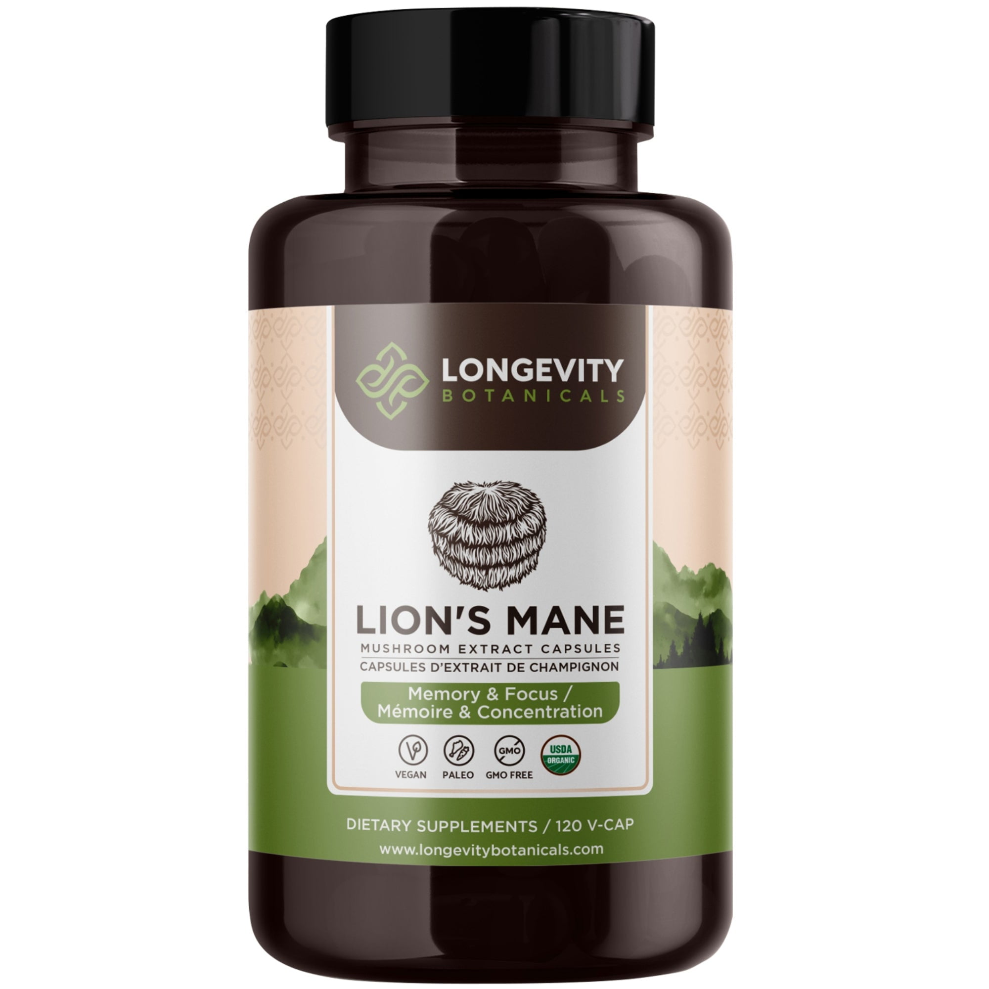 Longevity Botanicals Organic Lion’s Mane Mushroom Supplement Capsules ...