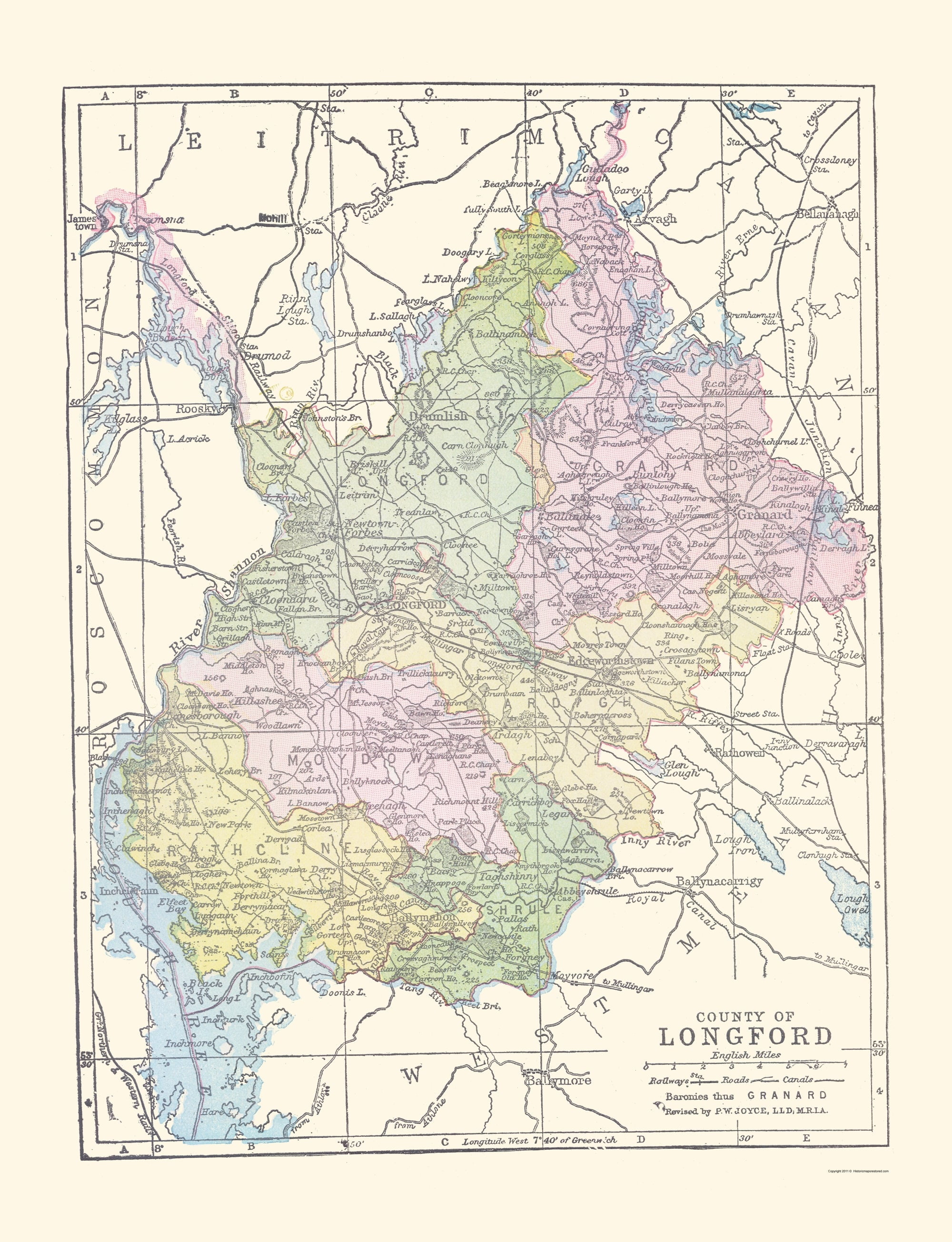 Historic Map - Longford County Ireland - Bartholomew 1882 - 23 x 30.00 - Vintage Wall Art ...
