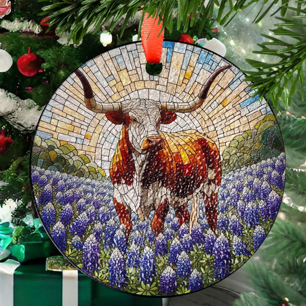 Longhorn and Bluebonnets GLASS Suncatcher Hanging, Texas Bluebonnet ...