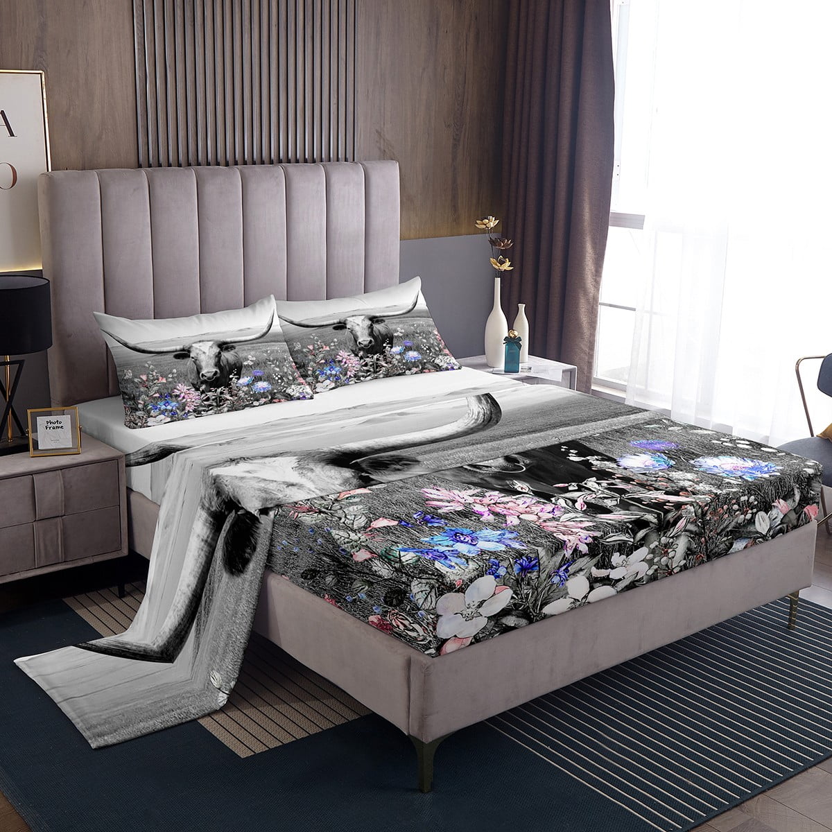 Longhorn Bull Bed Sheets Set Highland Cow Cattle Sheet Set King,Western ...