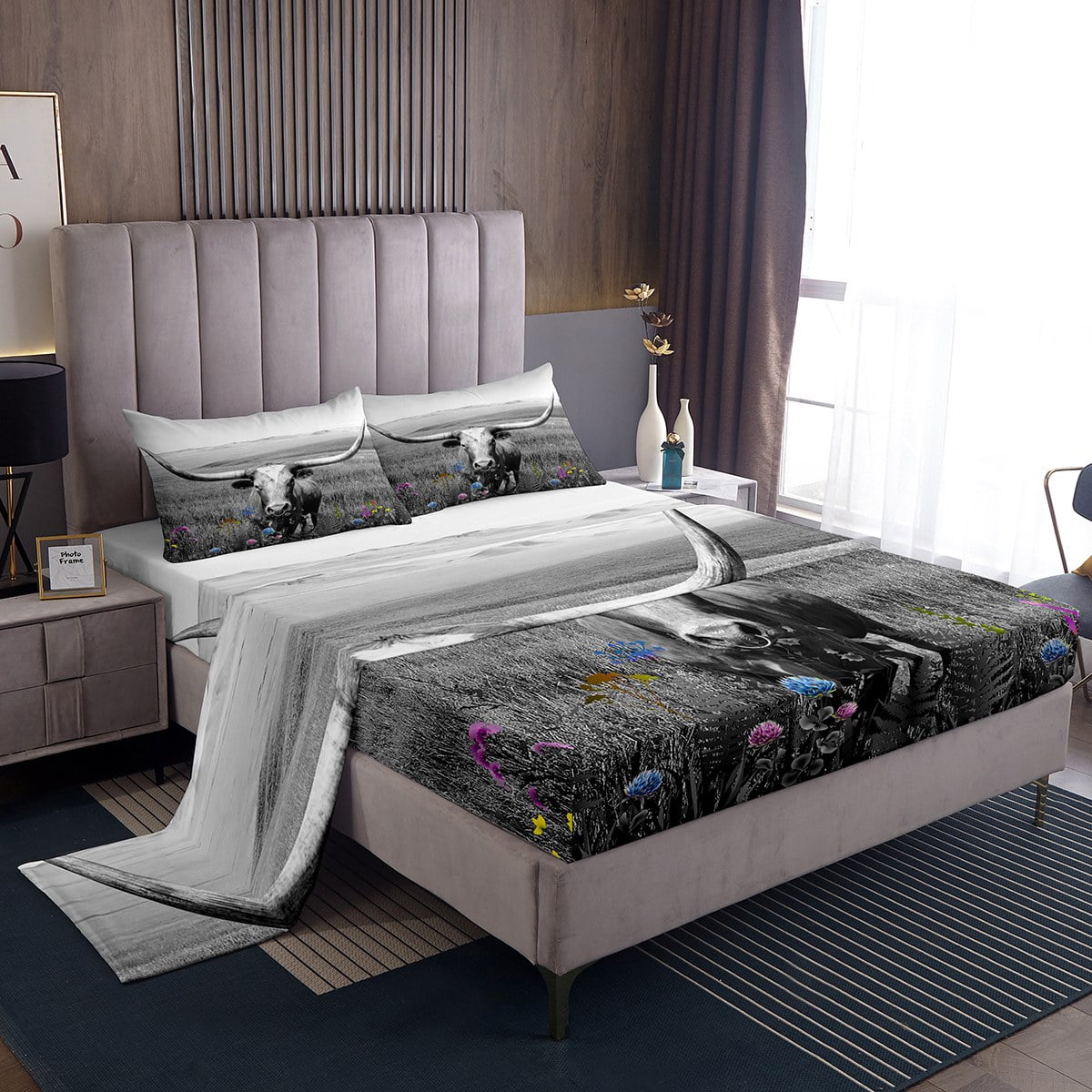 Longhorn Bull Bed Sheets Set Highland Cow Cattle Sheet Set Twin,Western ...