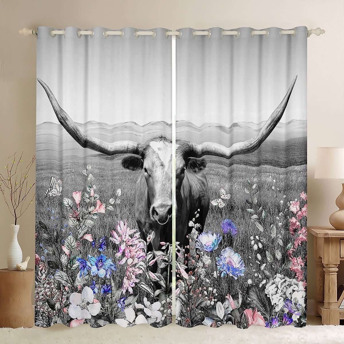 Longhorn Bull 30%-50% Blackout Curtains Highland Cow Cattle Curtains ...