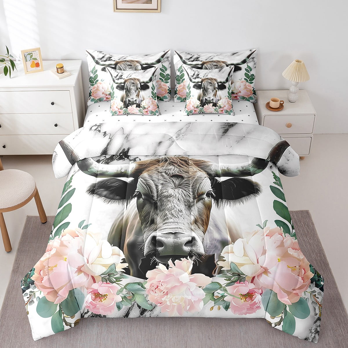 Longhorn Bull Comforter Set - 7 Pieces Bed in a Bag Set,Flowers ...