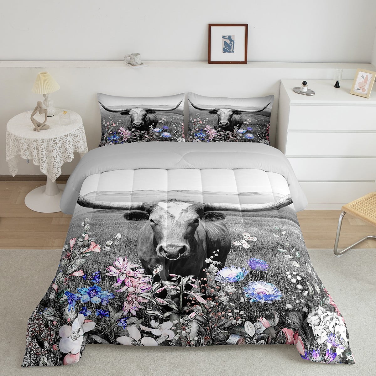 Longhorn Bull Comforter Set Highland Cow Cattle Bedding Set King ...