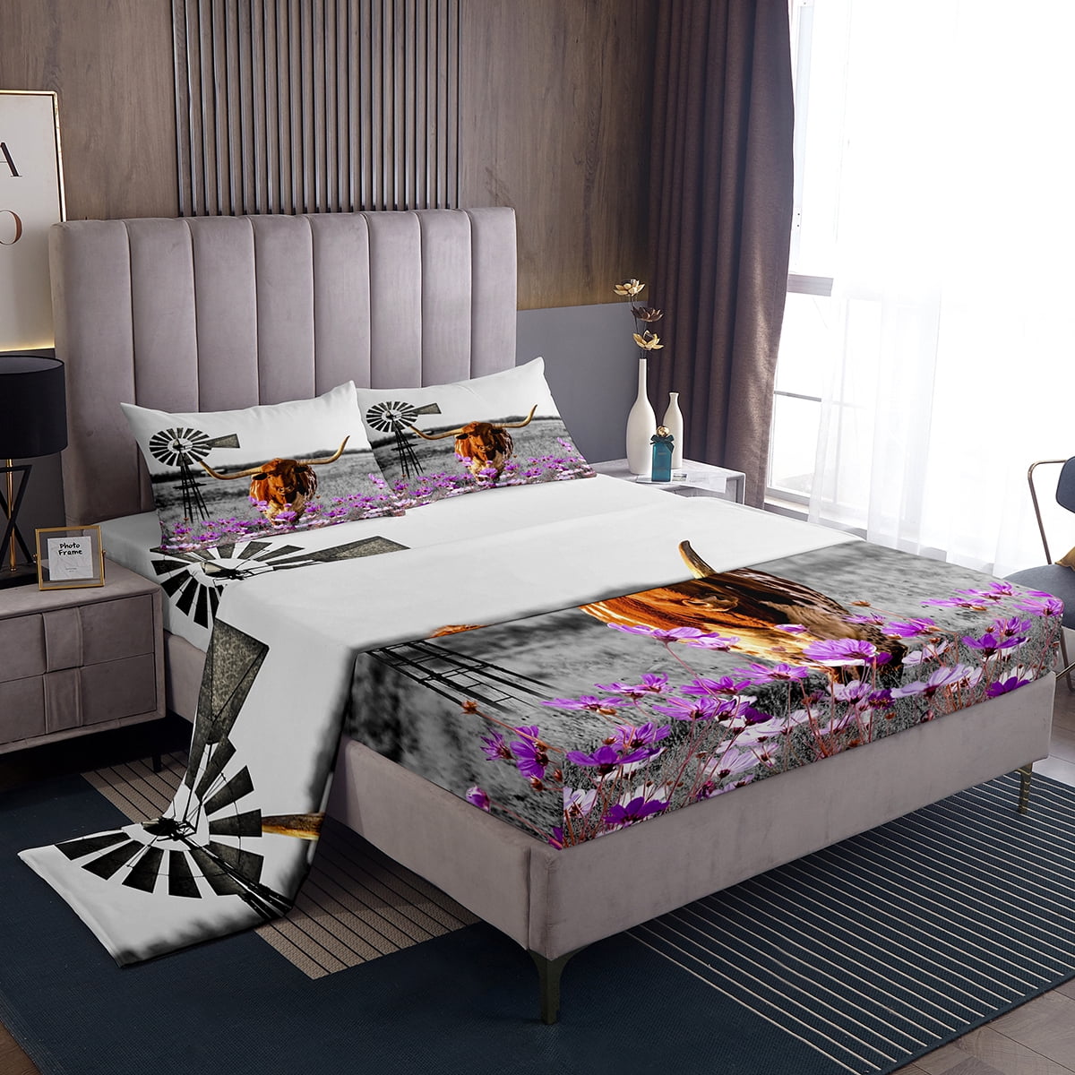 Longhorn Bull Sheet Set Garden Windmill Decor Farmhouse Sheets Queen ...