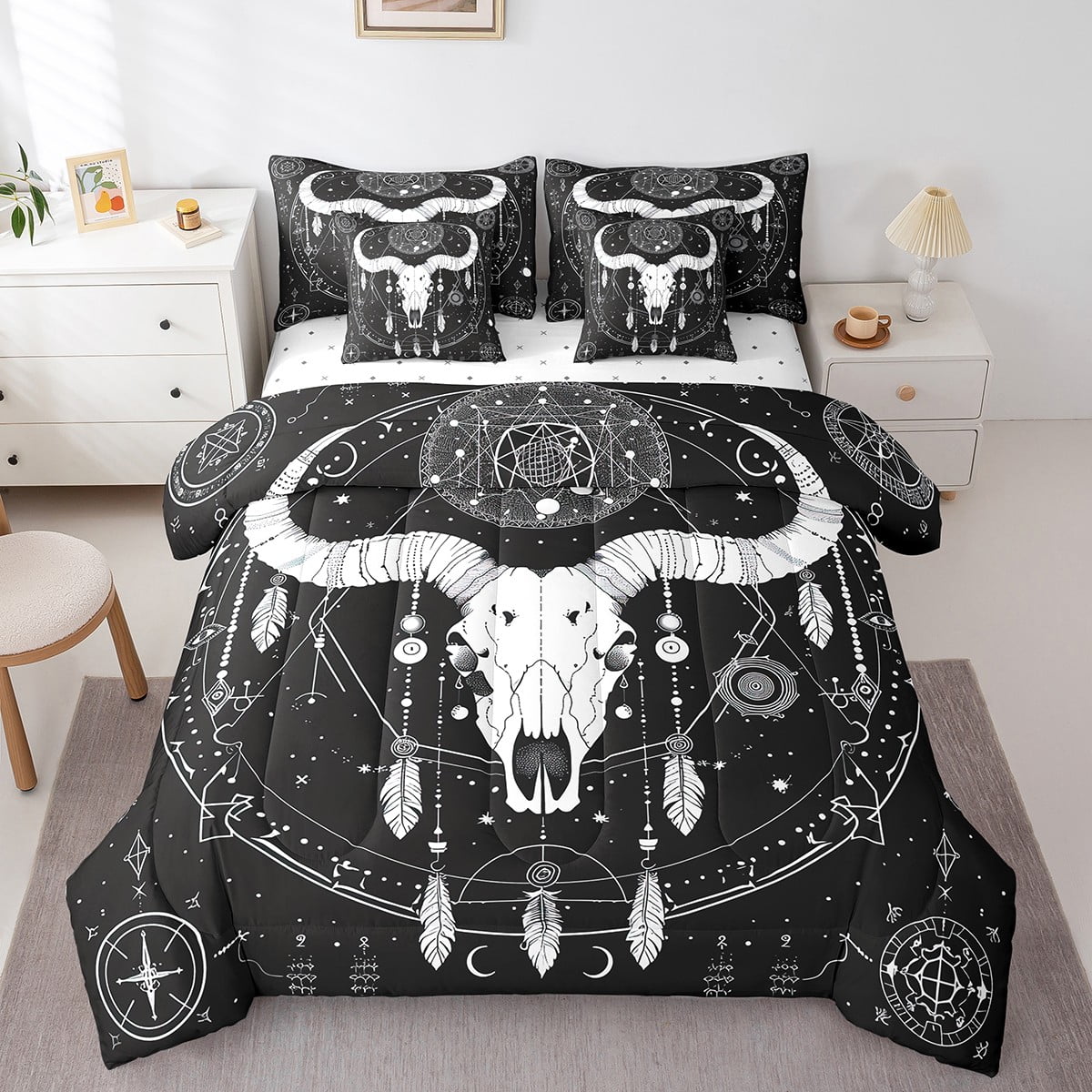Longhorn Bull Skull Comforter Set 7 Piece Bed in a Bag Twin,Exotic ...