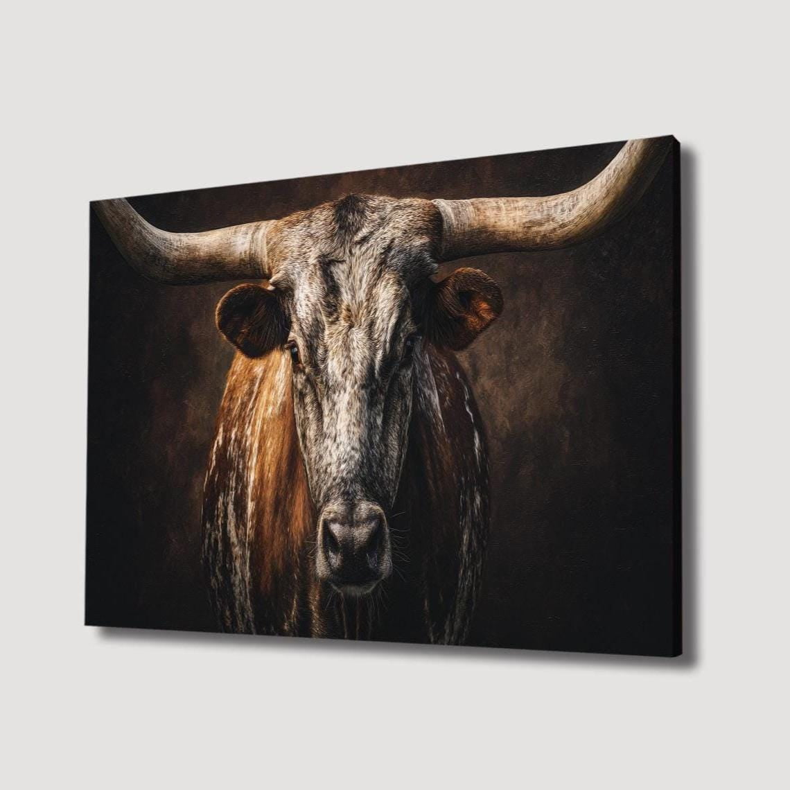 Longhorn Bull Wall Art, Rustic Western Farmhouse Poster, Powerful ...