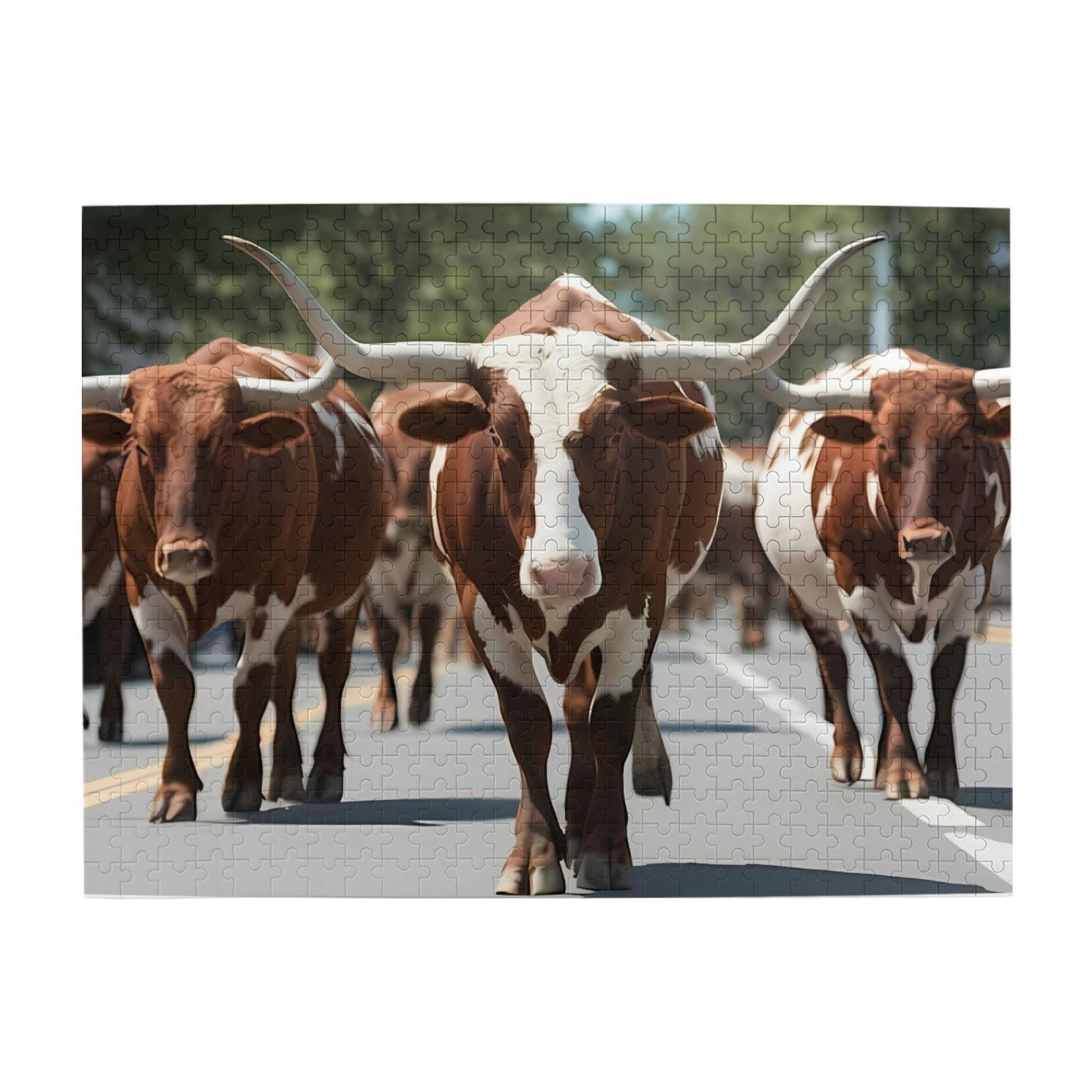 Longhorn Cattle Herd Road 500-Piece Wooden Jigsaw Puzzle for Adults ...