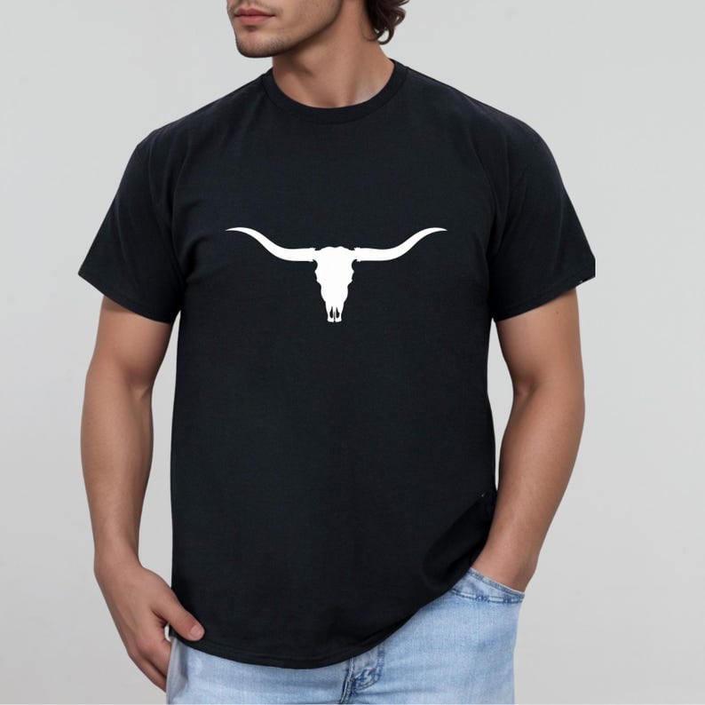 Longhorn Skull Shirt,Western Cowboy Graphic Tee,Rustic Ranch Style ...