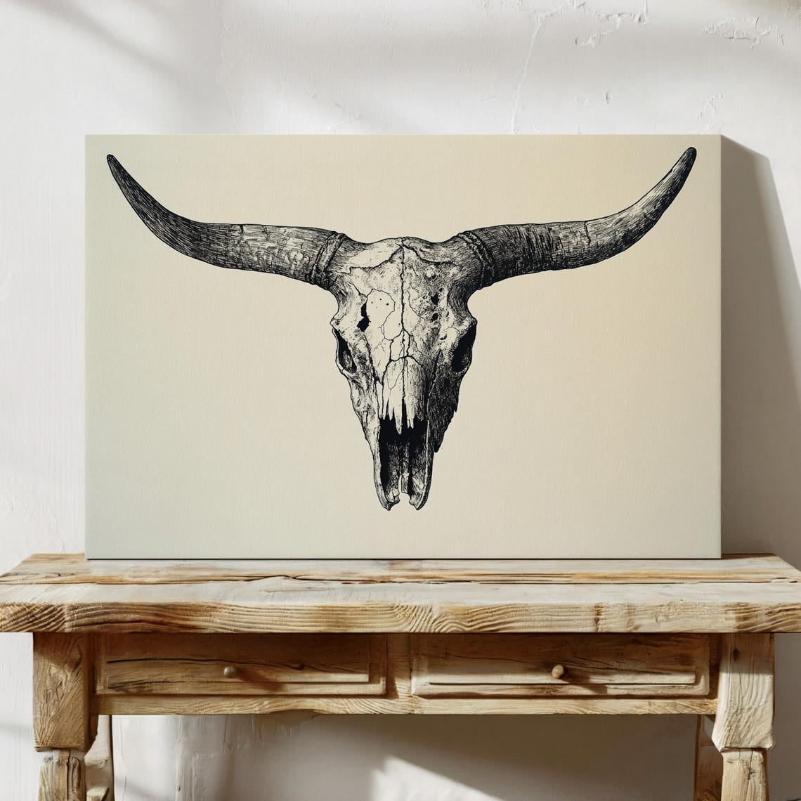 Longhorn Skull Wall Art - Black And White Western Print - Rustic ...