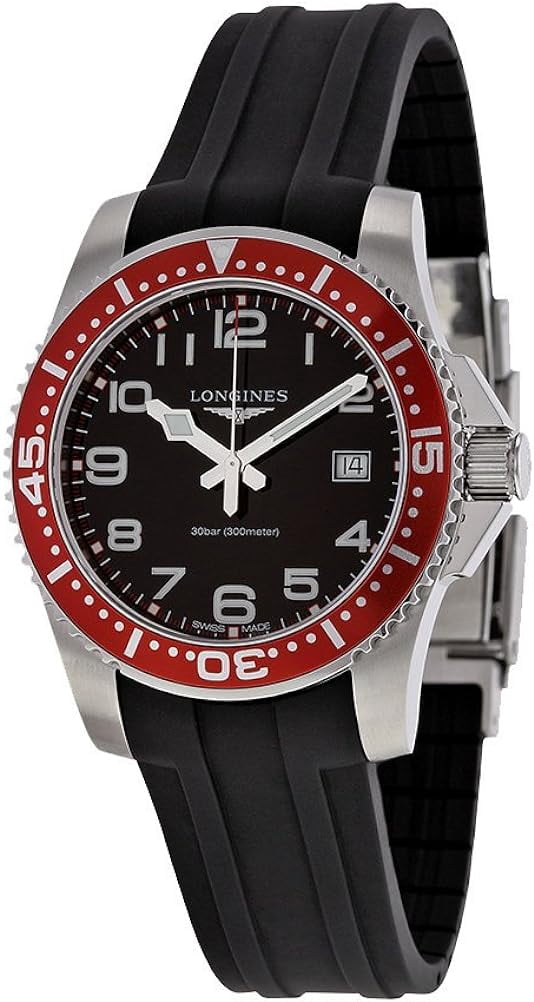 Longines Hydroconquest Quartz Stainless Steel Mens Strap Watch Red ...