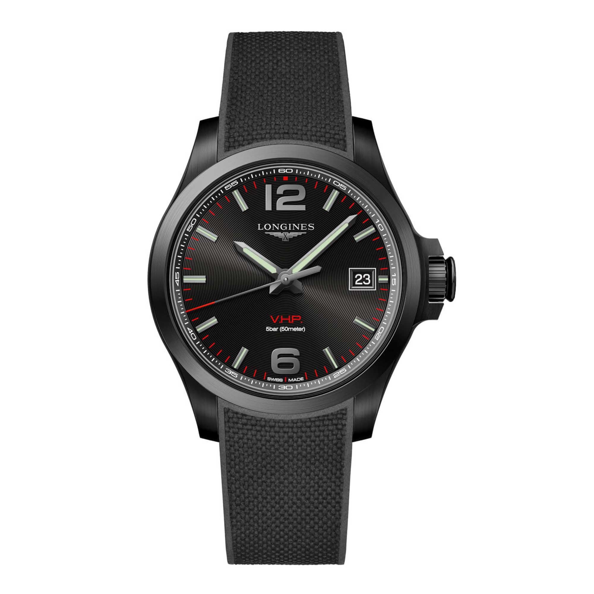 Longines L37162569 Men's Conquest V.H.P. Black Dial Strap Watch ...