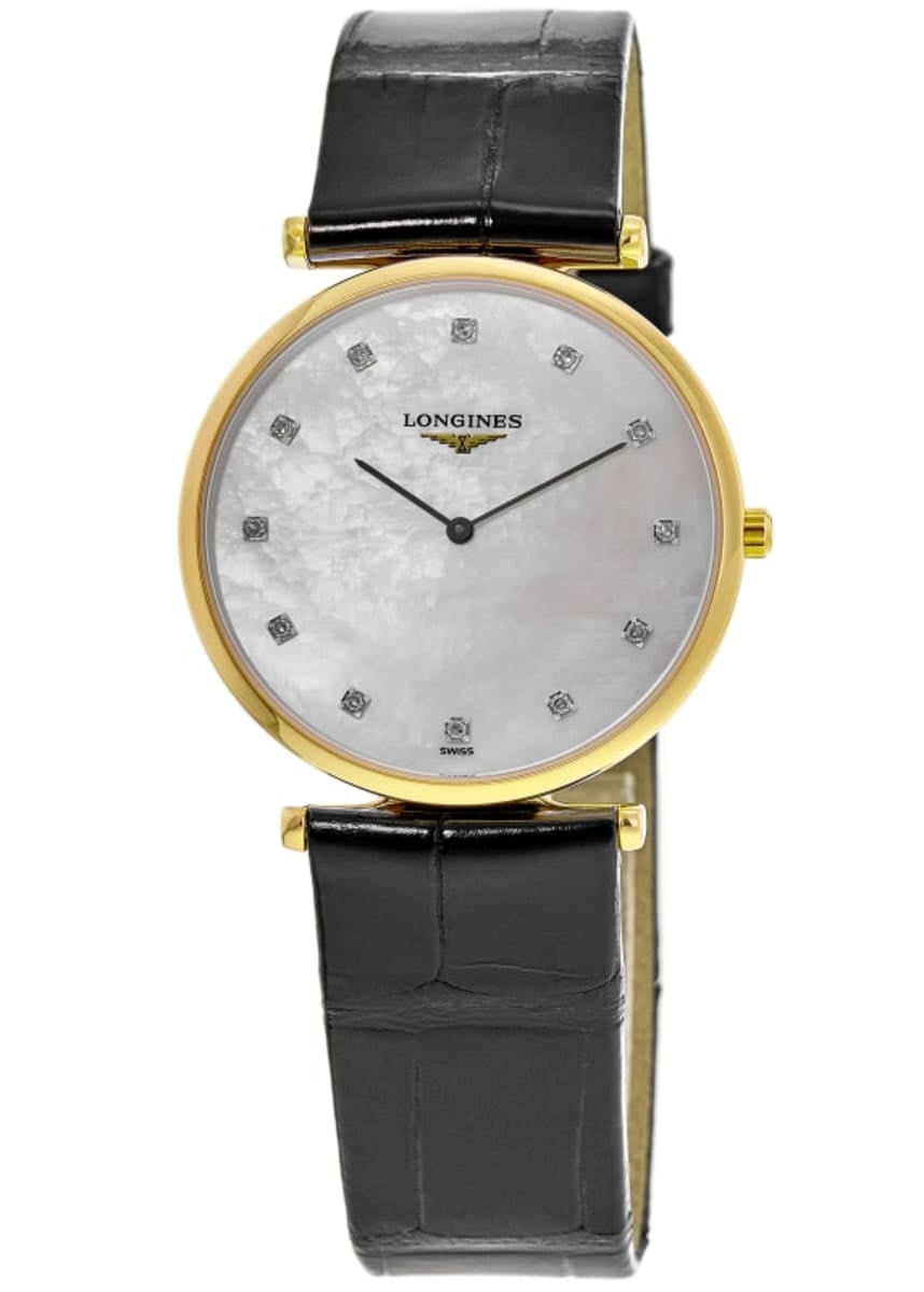 Longines La Grande Classique Quartz Mother of Pearl Diamond Dial Leather Strap Women's Watch L4 ...