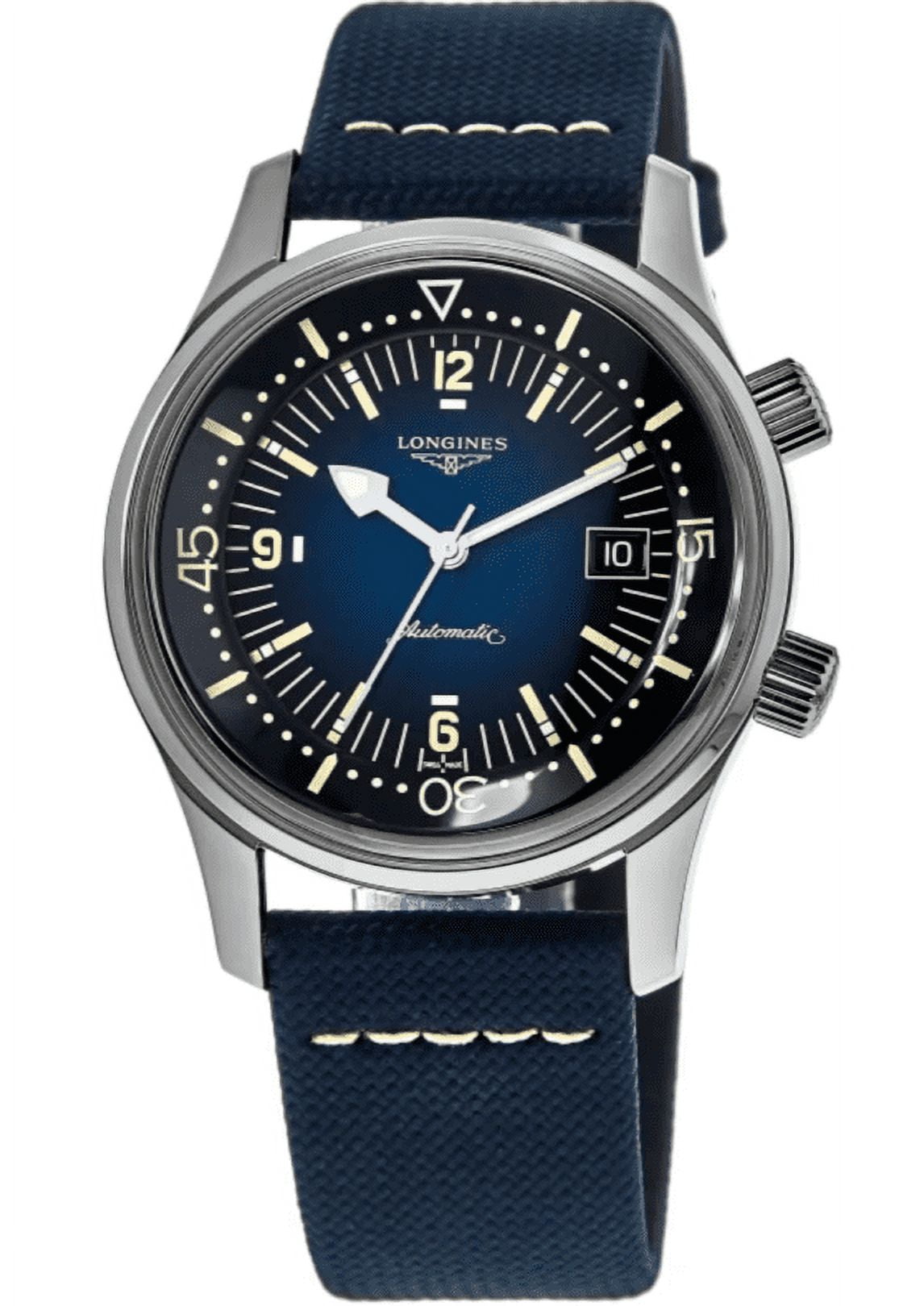 Longines Legend Diver Leather Strap Blue Dial Automatic L3.774.4.90.2 ...