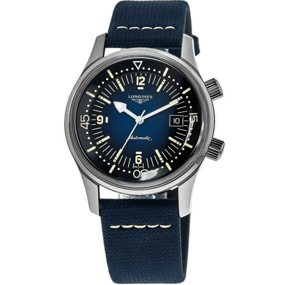 Longines Legend Diver Leather Strap Blue Dial Automatic L3.774.4.90.2 ...