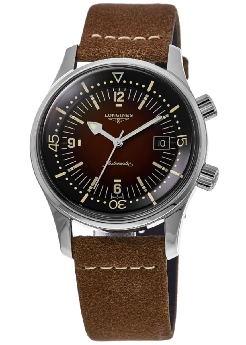 Longines Legend Diver Leather Strap Brown Dial Automatic L3.774.4.60.2 ...