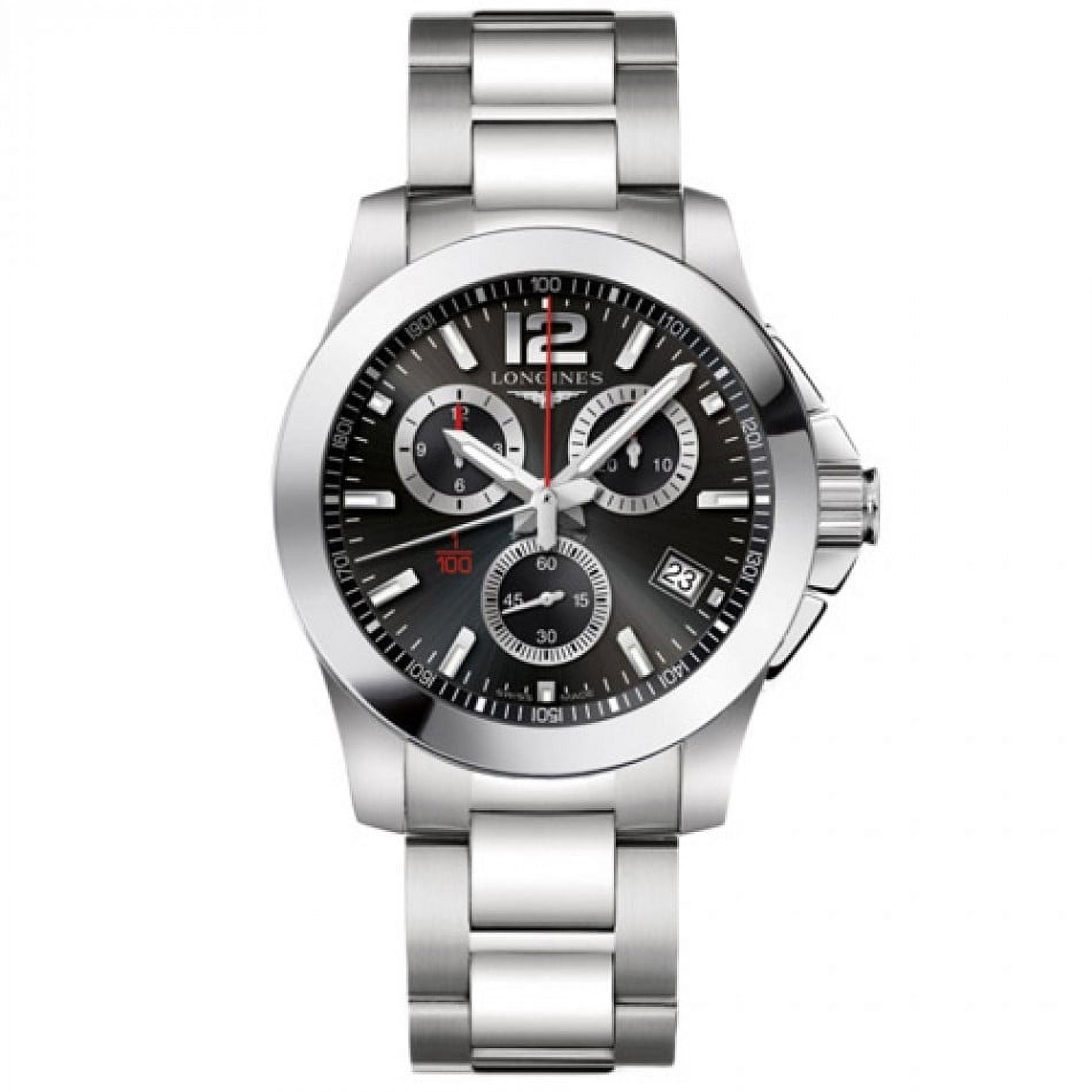 Longines Conquest Chronograph Stainless Steel Black Dial Date Divers ...