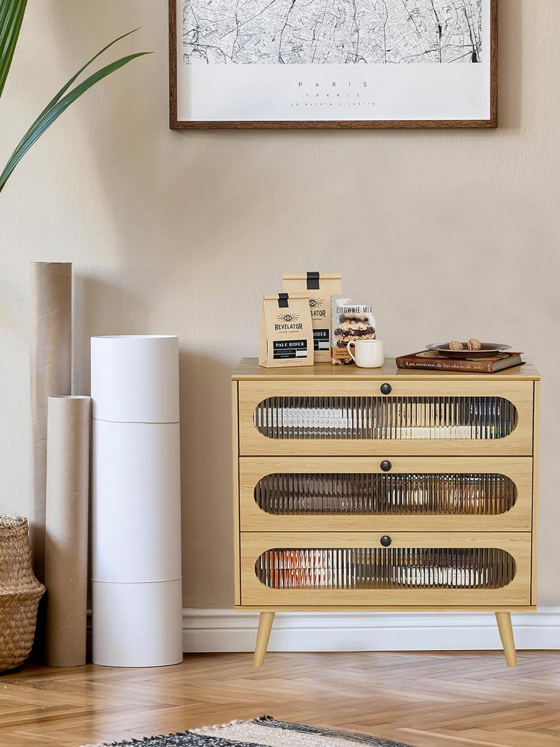 Longmaya 3 Drawer Dresser, Storage Cabinet with Tempered Glass Drawer ...