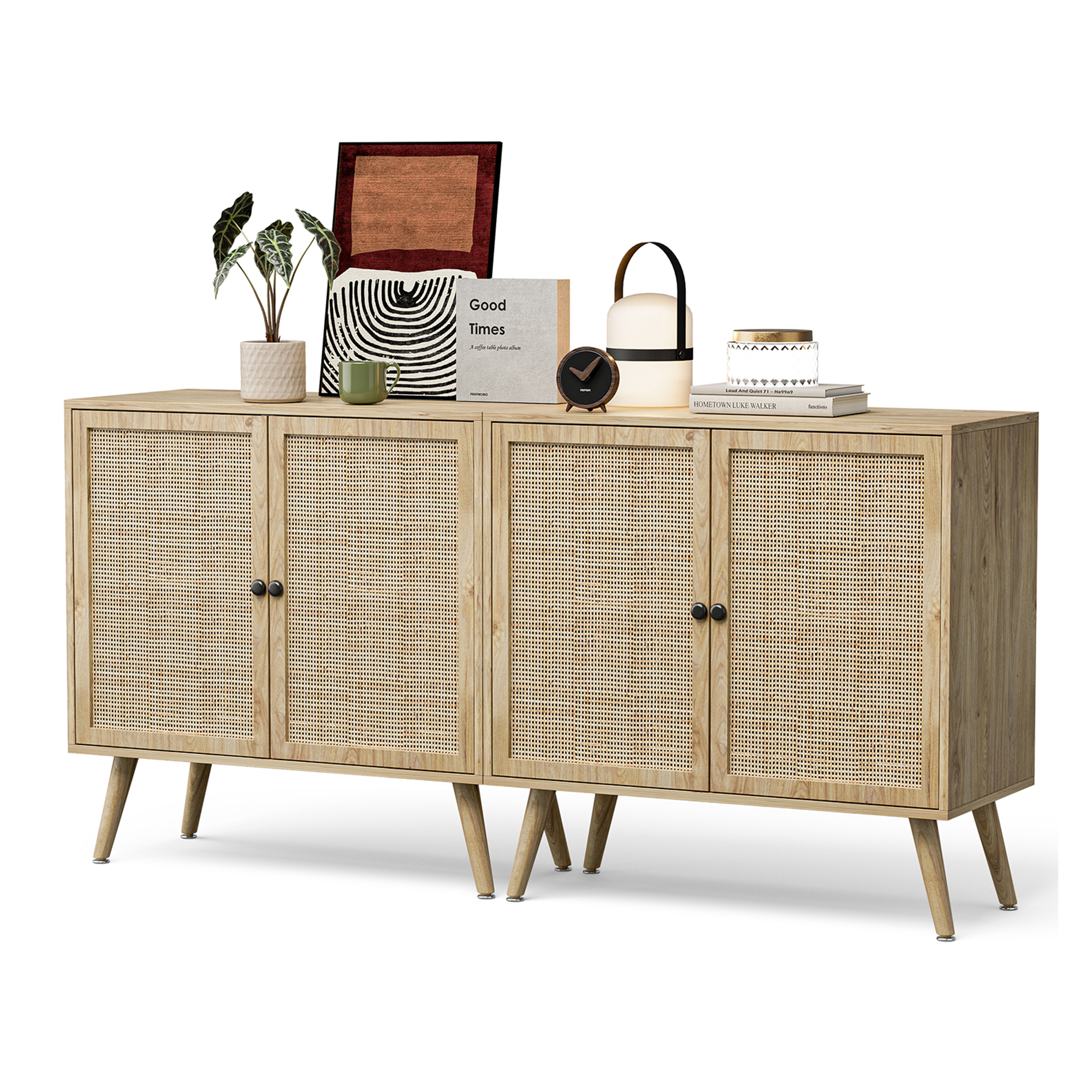 Dextrus Rattan Wicker Organizer Storage Cabinet with 2 Doors, Foldable ...