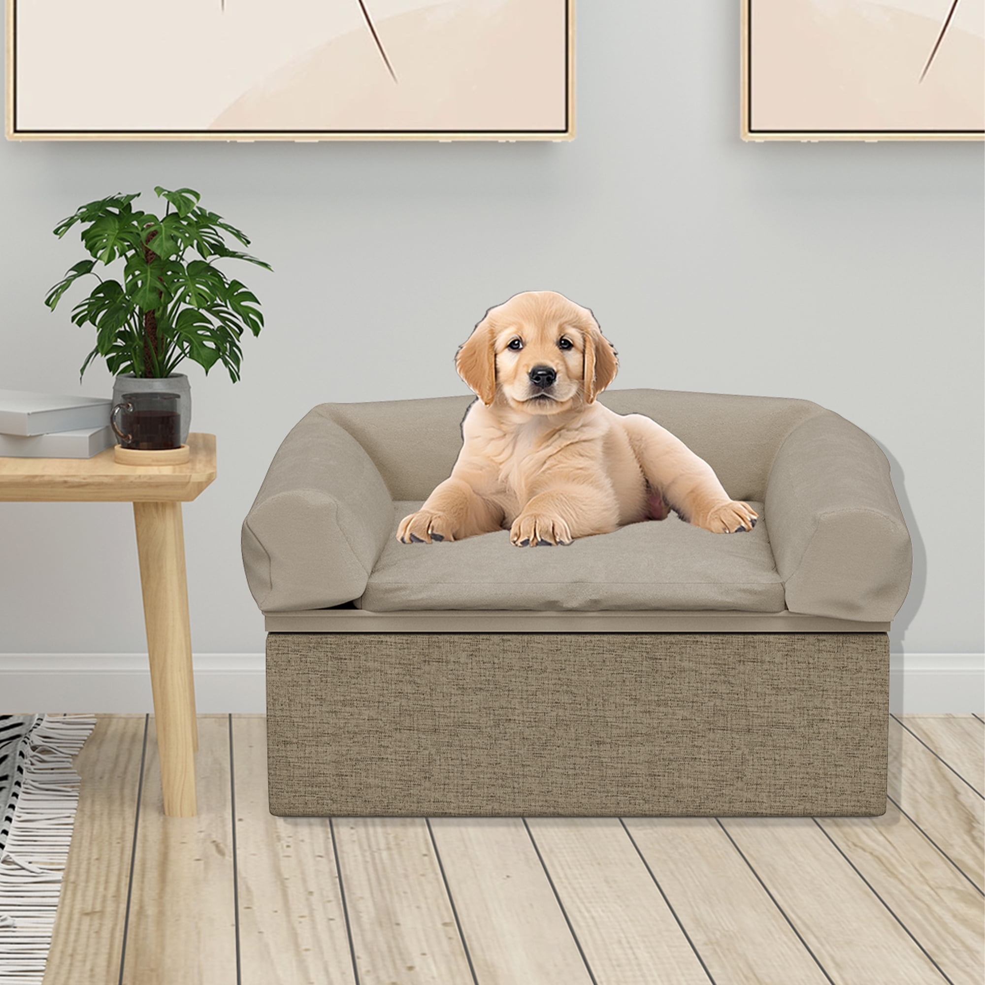 Longmaya Pet Sofa Bed with Hidden Storage Box, Luxury Mini Dog Bed with ...