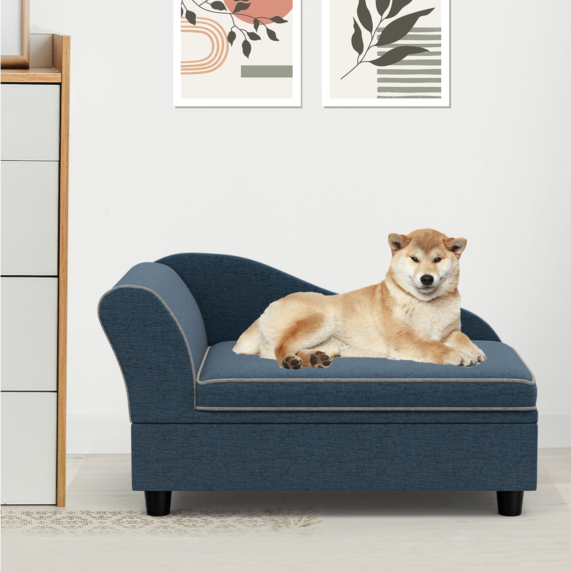 Longmaya Pet Sofa Bed with Storage, Linen Fabric Dog Couch for Small ...