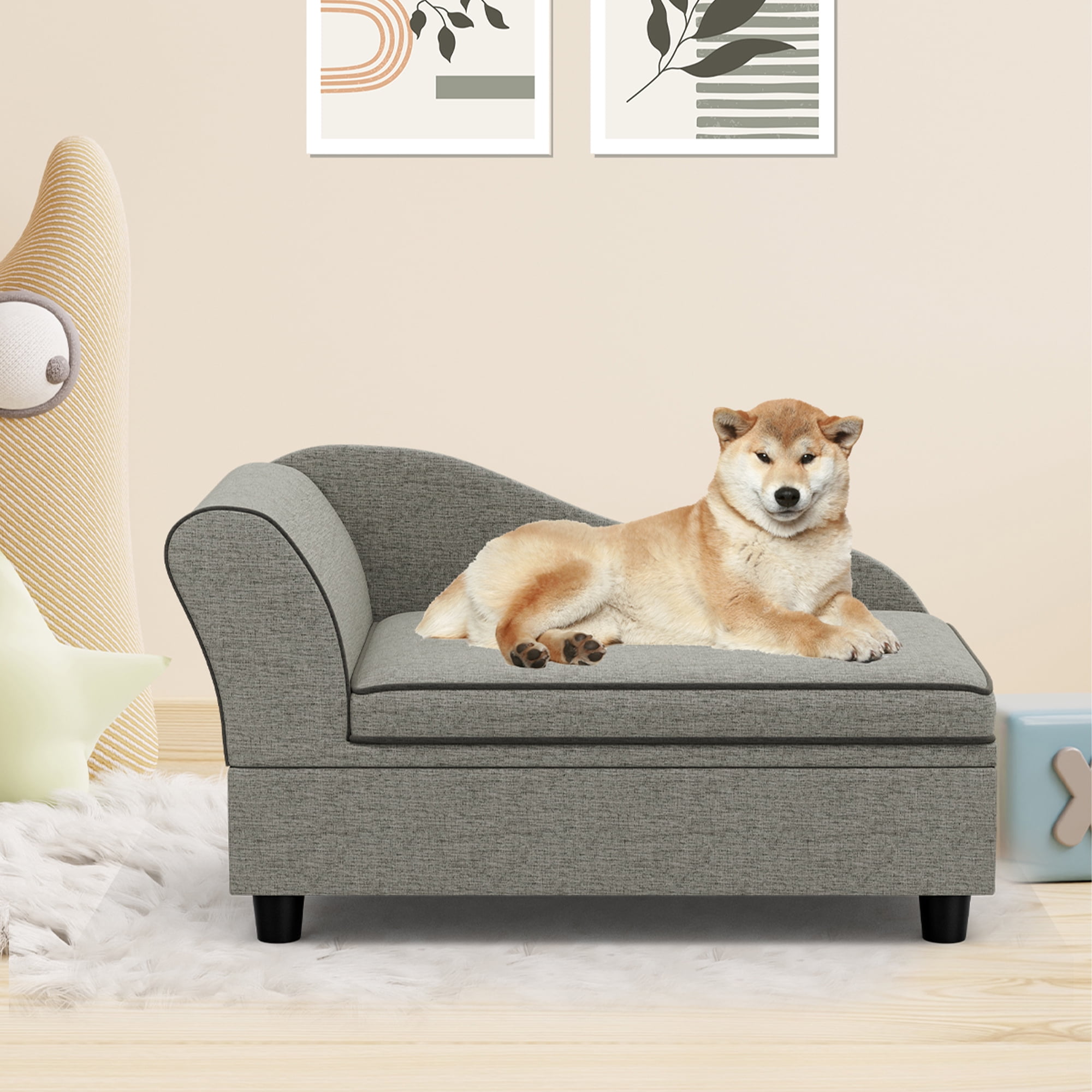 Longmaya Pet Sofa Bed with Hidden Storage, Luxury Linen Fabric Comfort ...