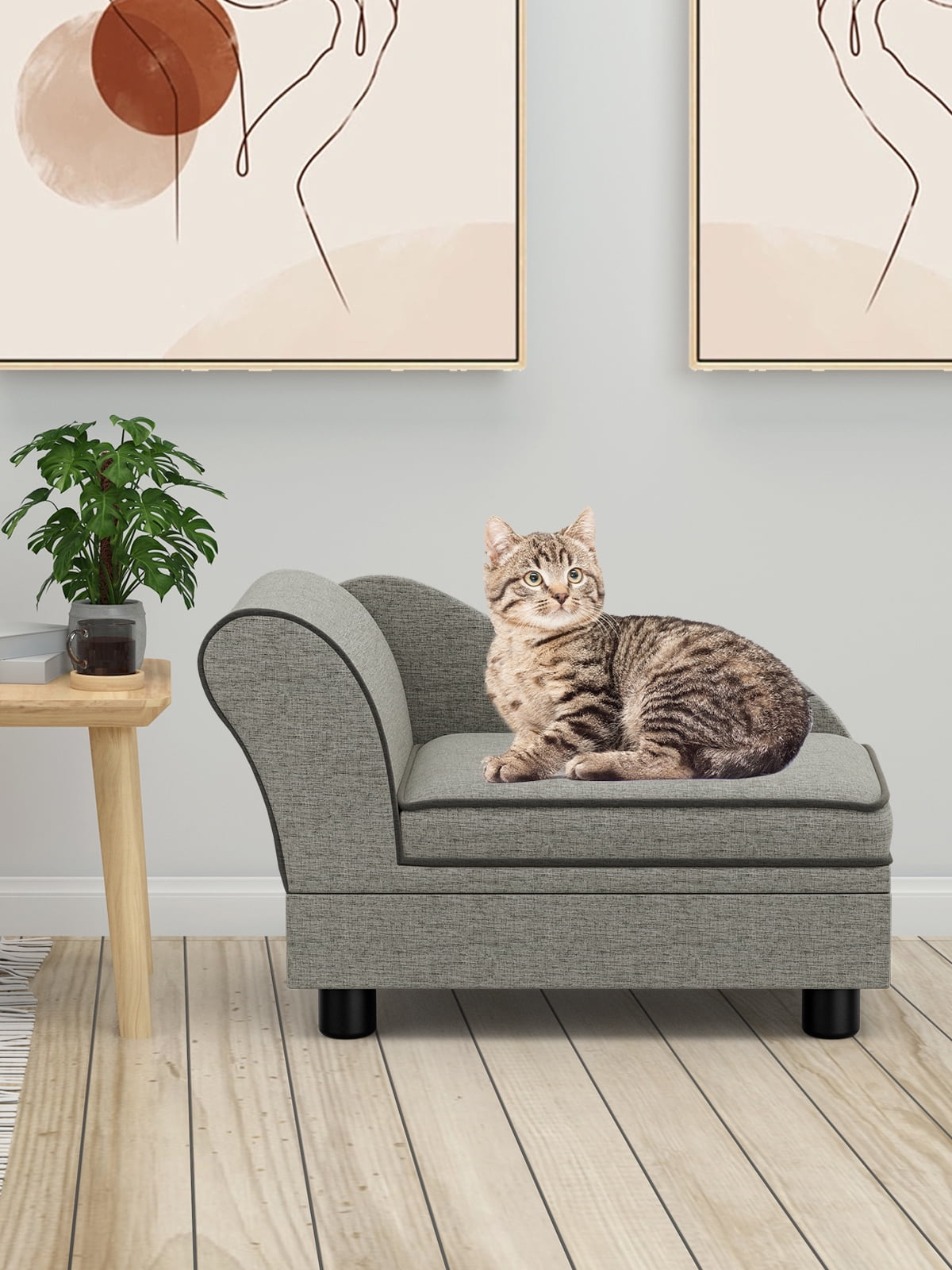 Longmaya Pet Sofa Bed with Hidden Storage, Luxury Linen Fabric Dog ...