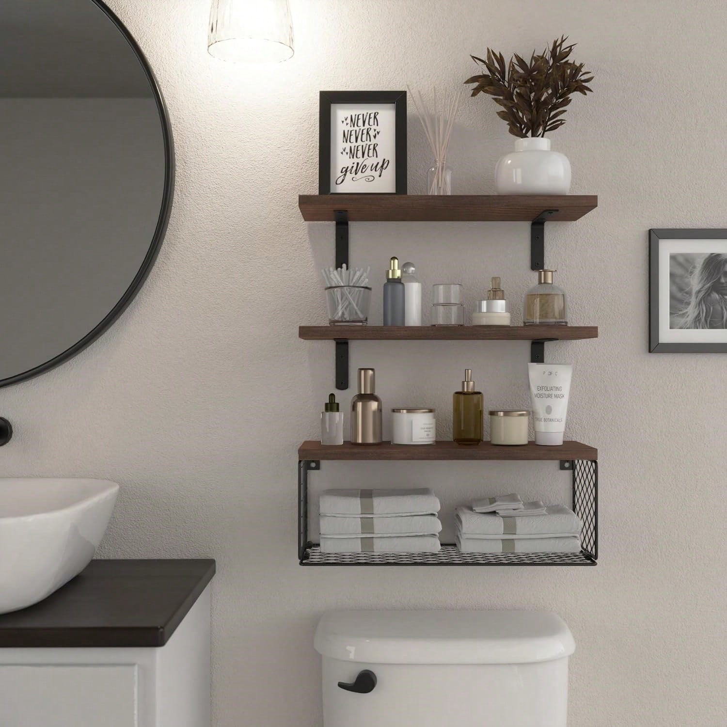 Longqi Brown Bathroom Floating Shelves Over Toilet, 15.7in Farmhouse ...