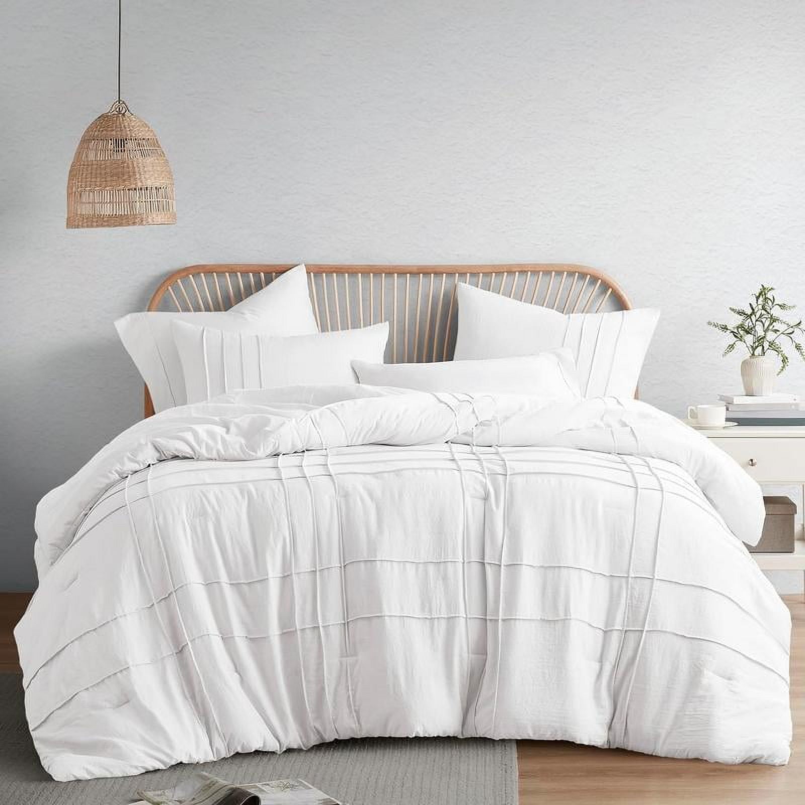 Longqi Soft Washed Pleated Comforter Set, Pintuck Pleated Bedding Sets ...