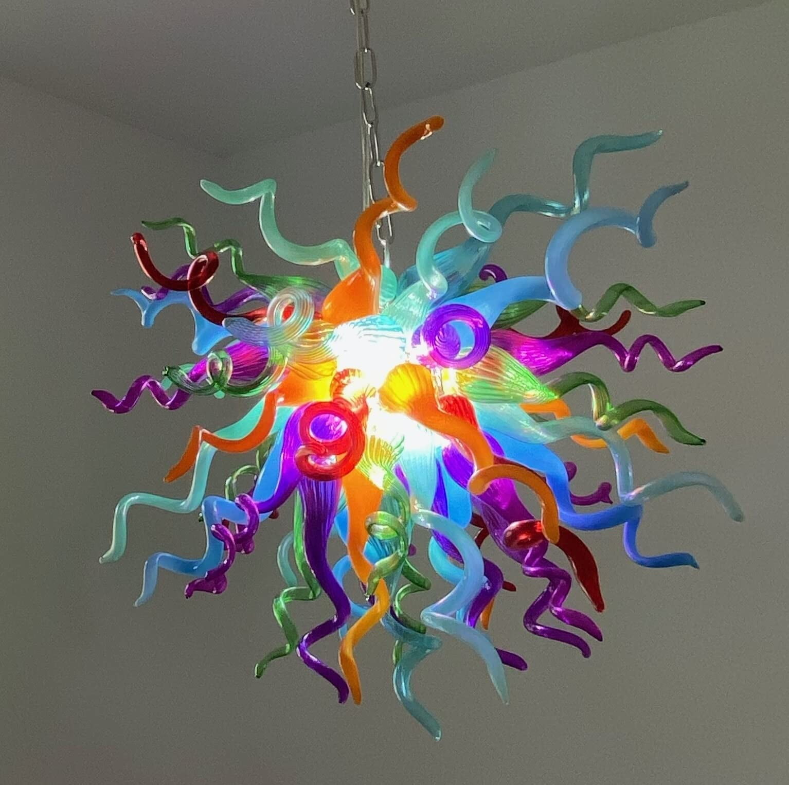Longree Blown Glass Chandelier Multi Colors Tall Ceiling Light Hanging ...