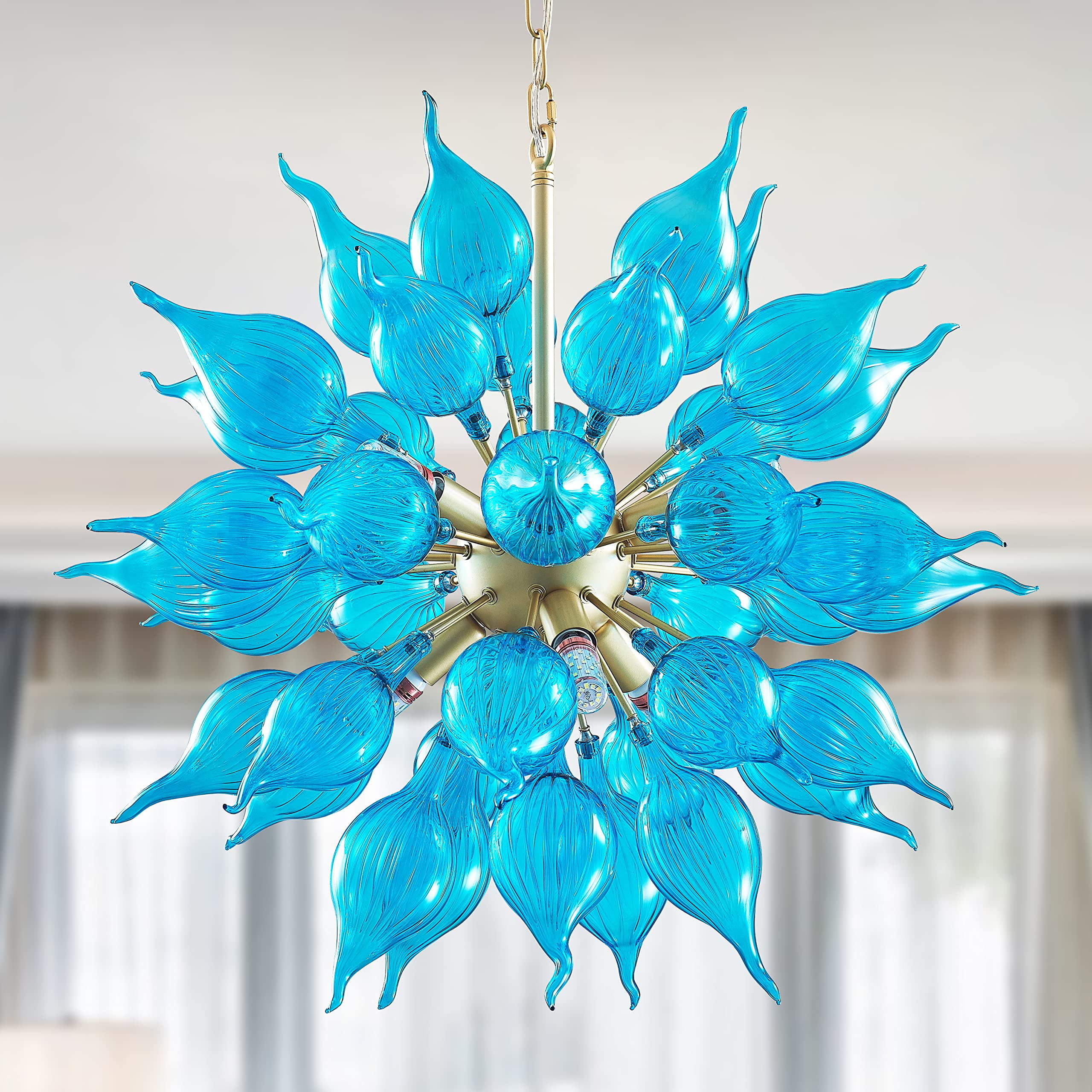 Longree Luxury Blue Flower Chandeliers Modern Hand Blown Glass Art ...