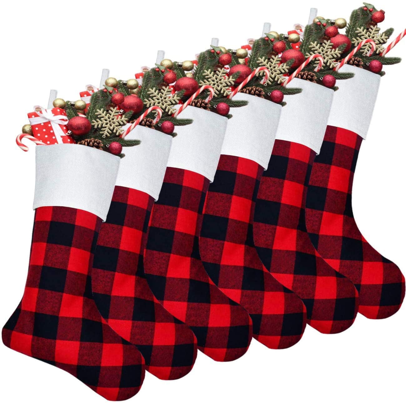 "Longrv Buffalo Plaid Christmas Stockings, 18"", Red & Black, Rustic ...