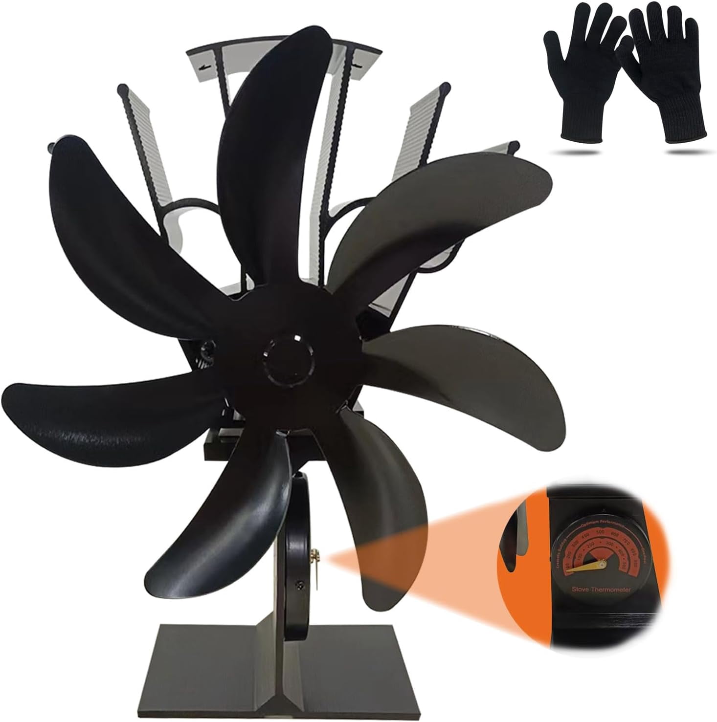 Longzhuo Wood Stove Fan with 2 Gloves, Fireplace Fan with Wood Stove ...