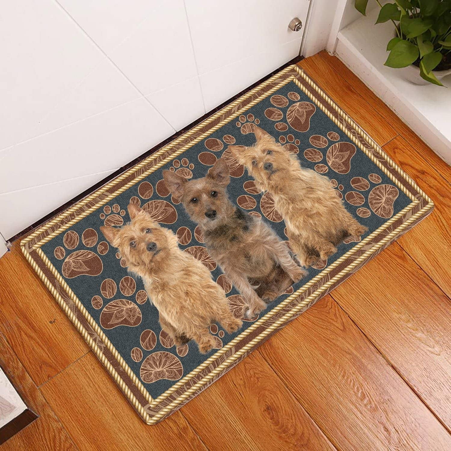 Lonkogqi Welcome Door Mats Australian Terrier Flower Paw Dog Doormat ...